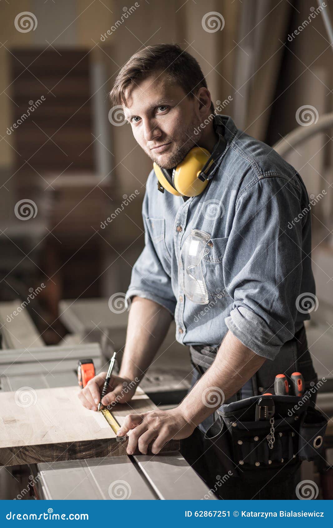 Skilled Carpenter in Workshop Stock Image - Image of protection ...