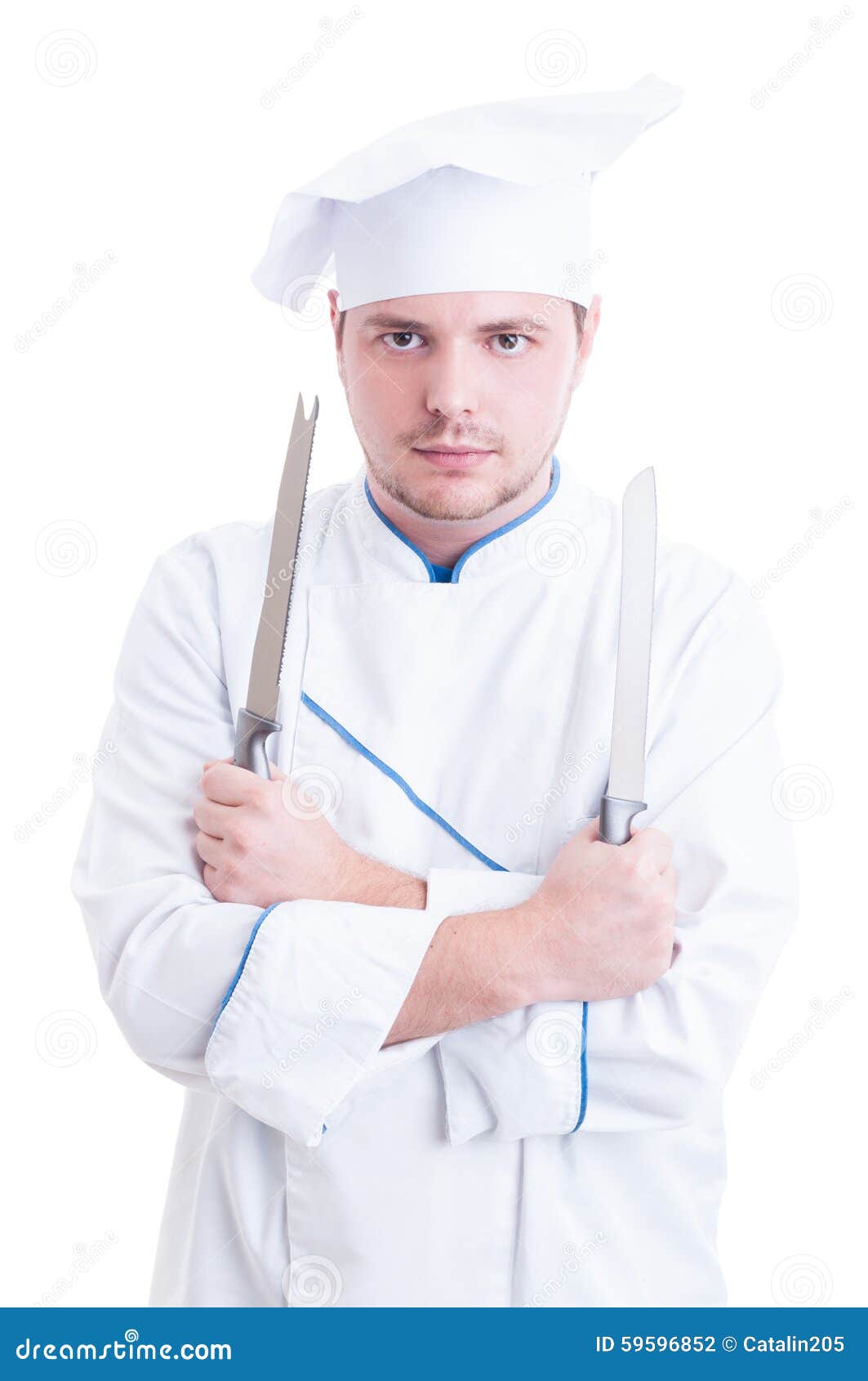 Skilled Chef or Cook Holding Two Knifes or Blades Stock Photo - Image ...
