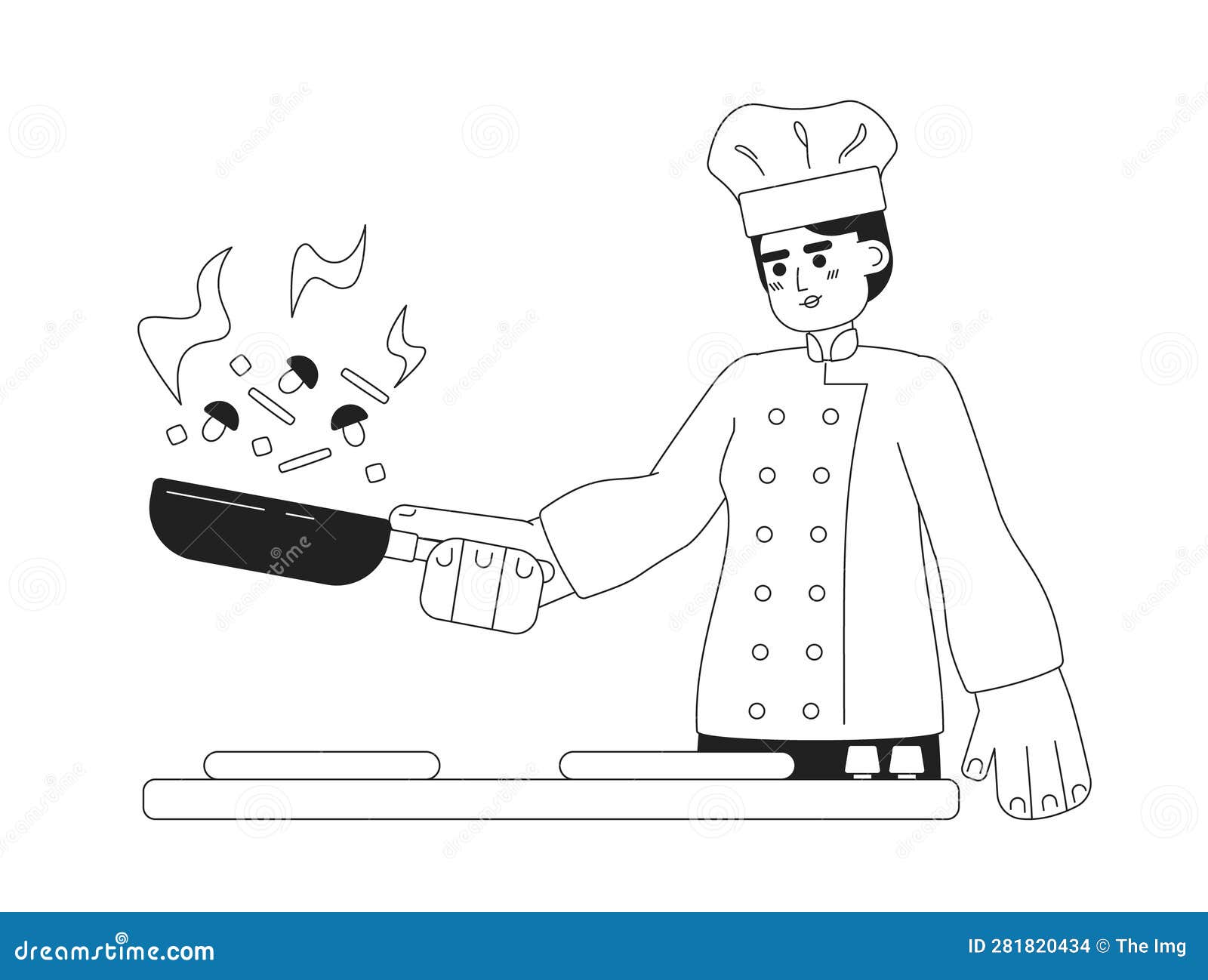Skilled Chef Flipping Vegetables Monochromatic Flat Vector Character ...