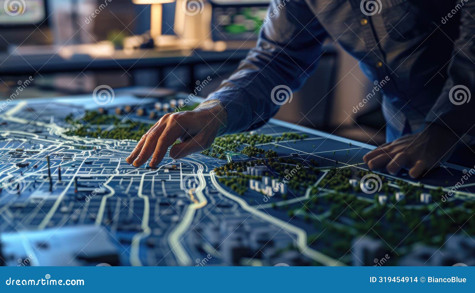Skilled Civil Engineer Planning Urban City Plan by Using Model at Table ...