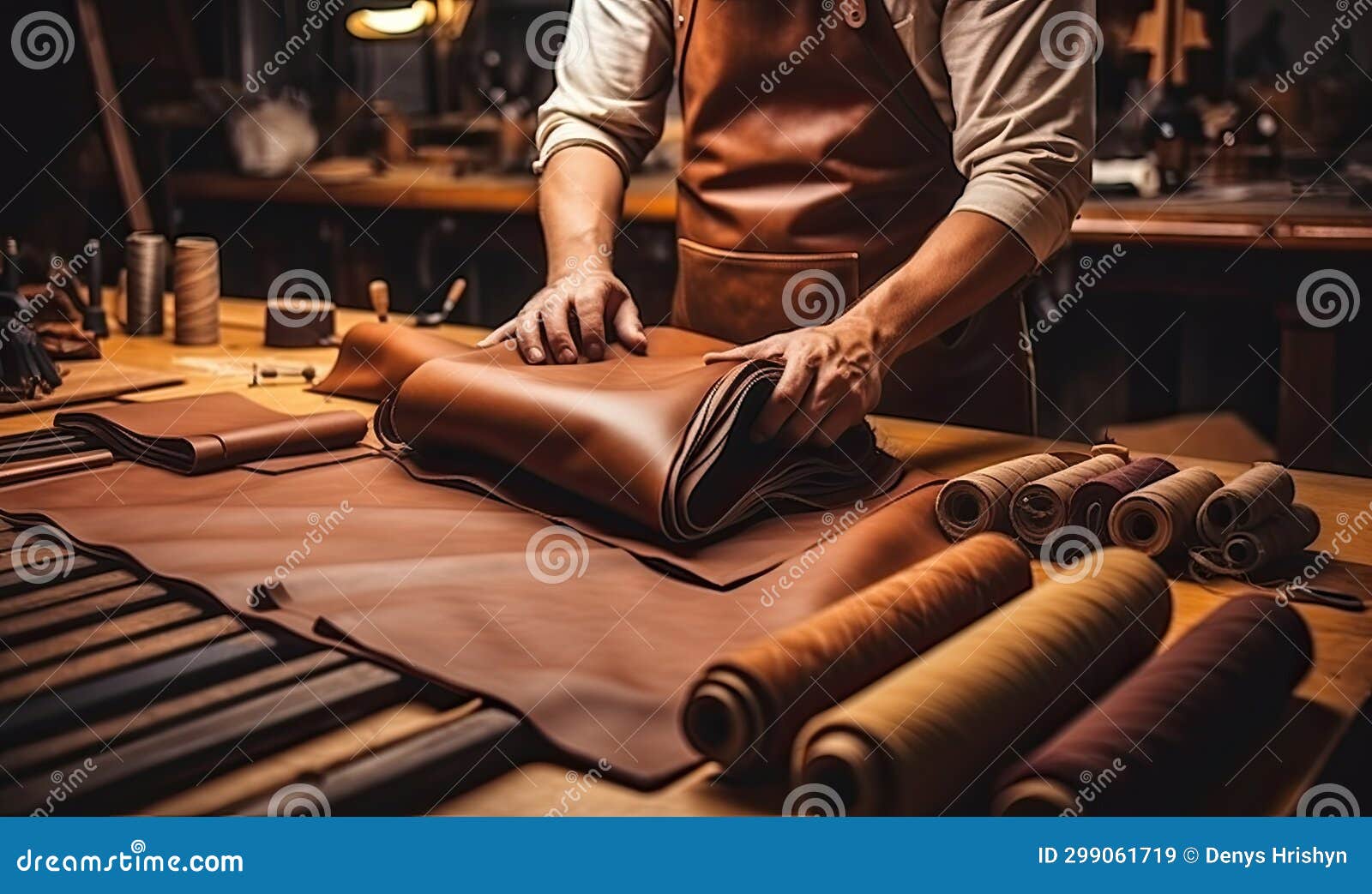 A Skilled Craftsman Creating Handcrafted Leather Goods Stock ...