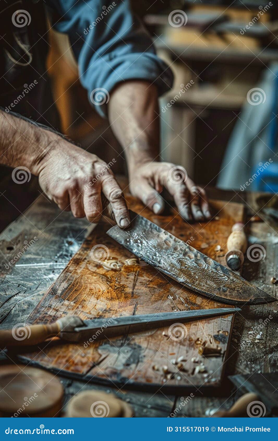 A Skilled Craftsman in a Workshop, Carefully Restoring an Ancient ...