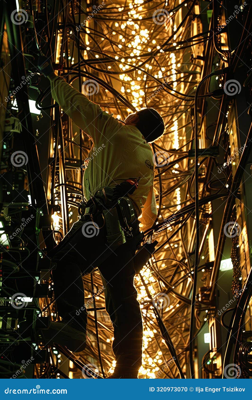 Skilled Electrician Expertly Navigating Through Cables, Efficiently ...