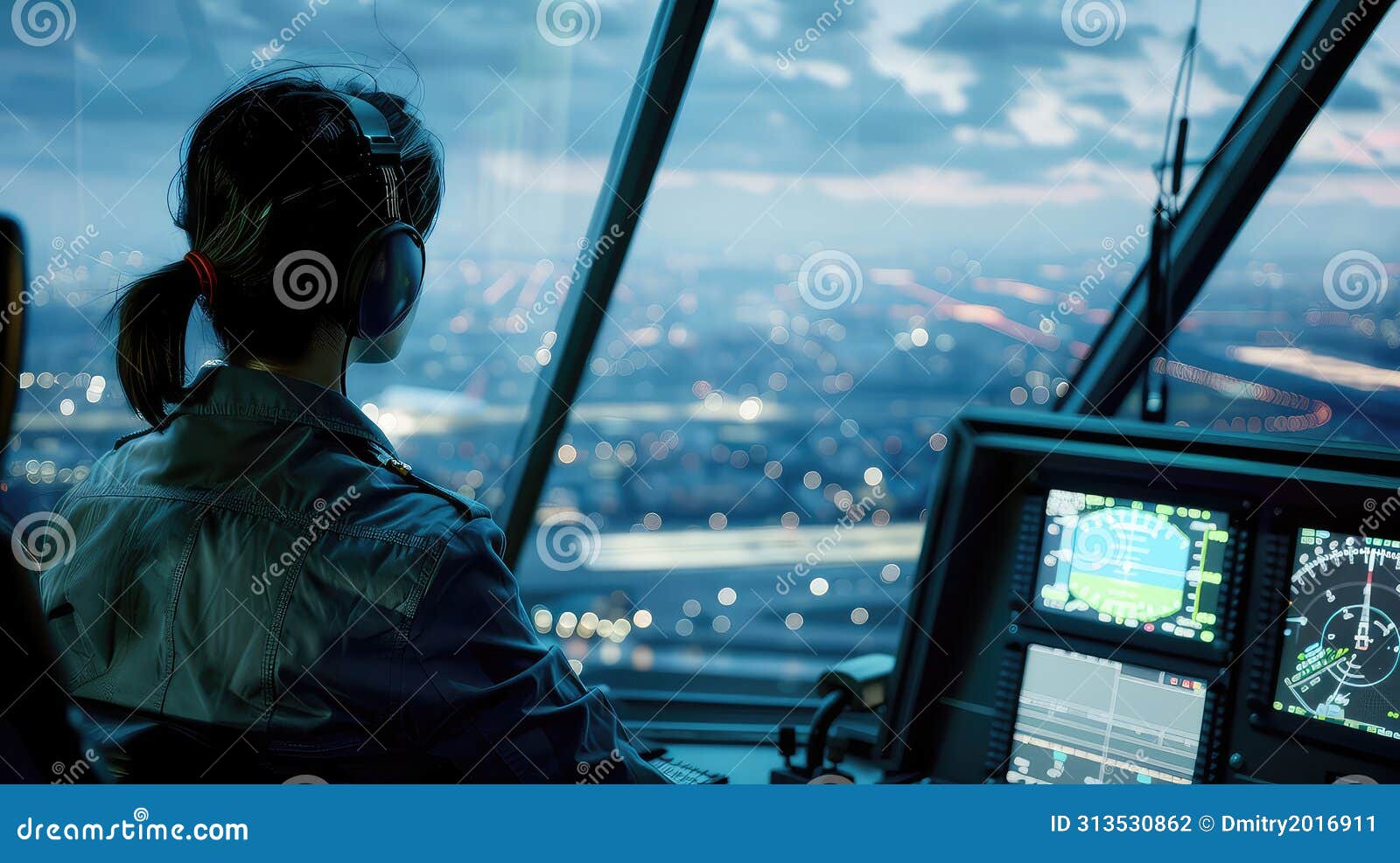 A Skilled Female Air Traffic Controller Managing Flights in a Control ...