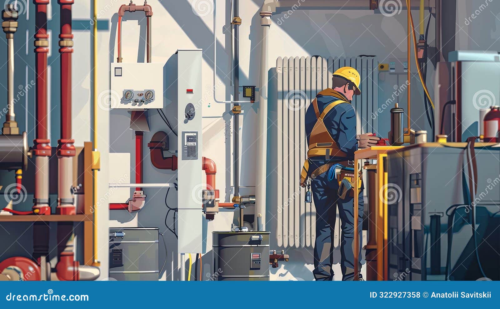 A Skilled Installer is Working on a New Heating System with Pipes ...