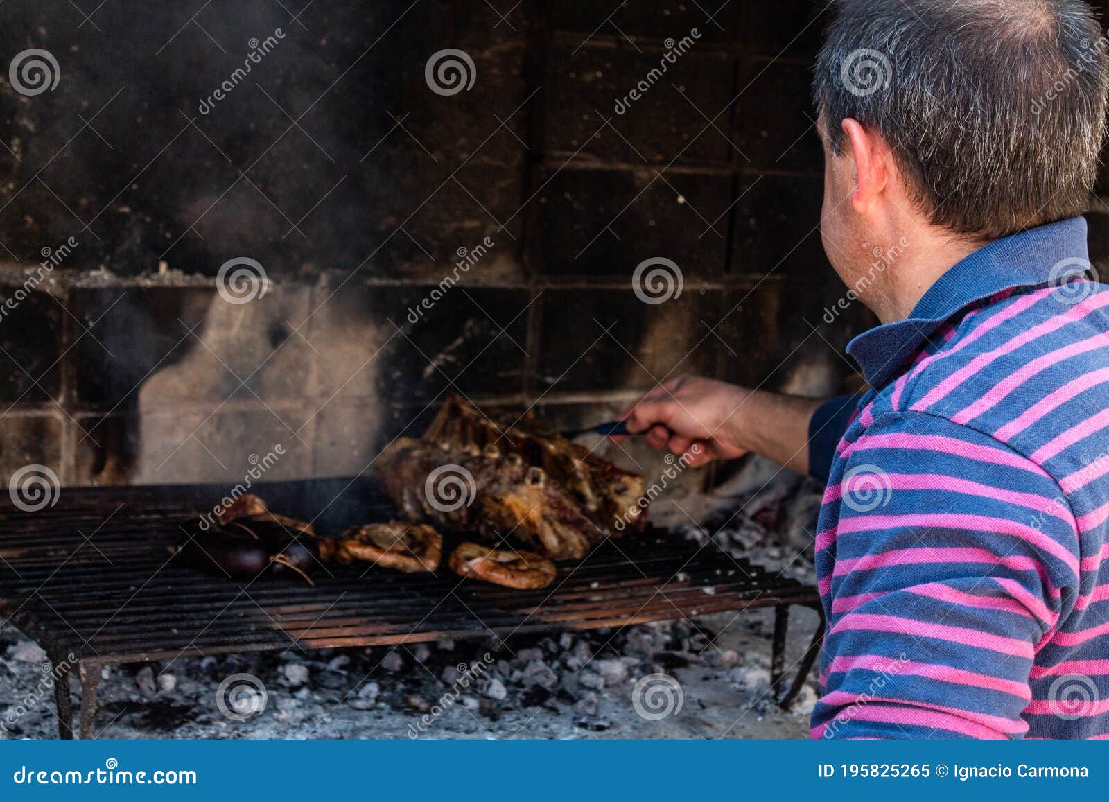 Skilled Man Cooking a Roasted Meat Stock Image - Image of charcoal ...