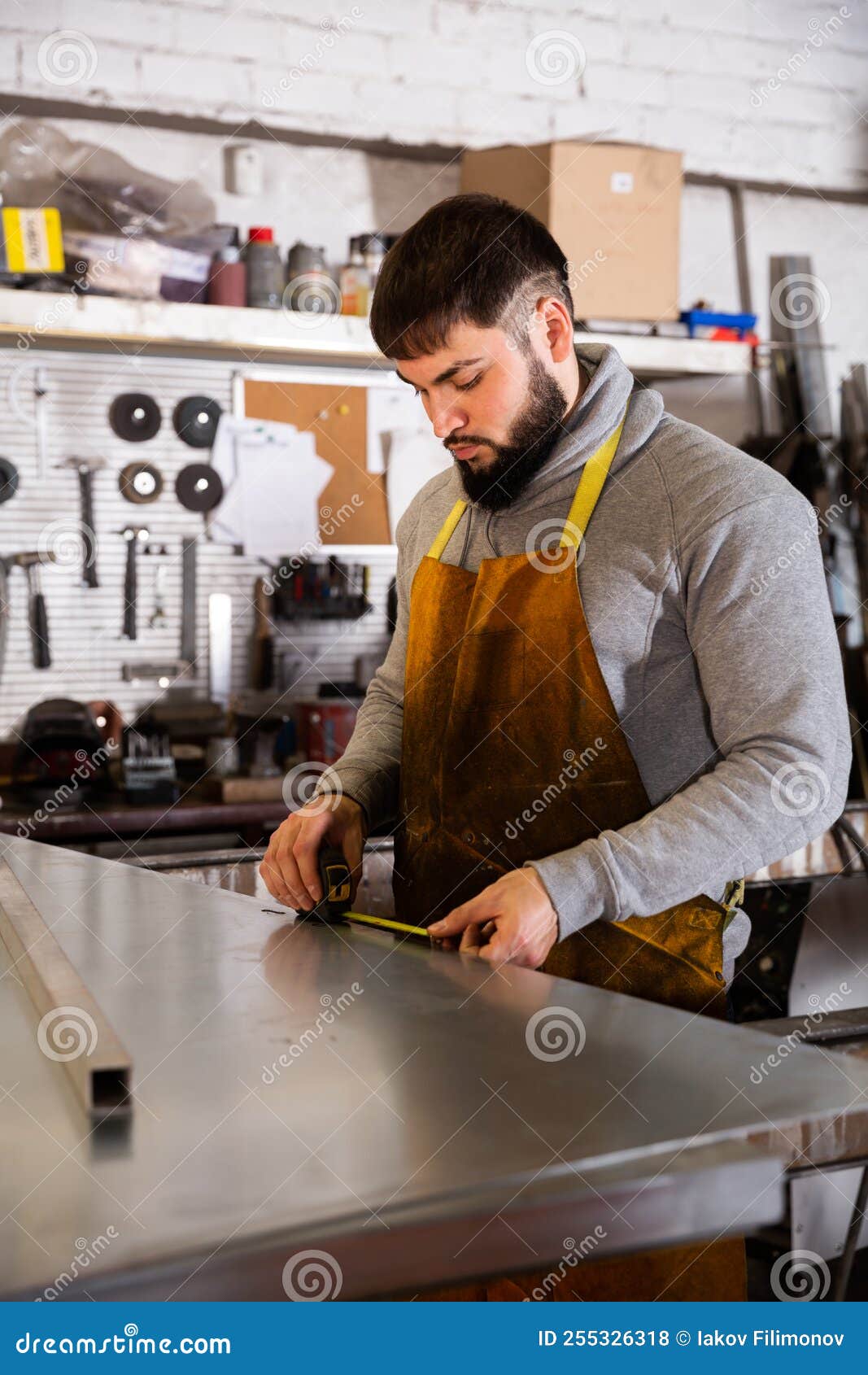 Skilled Man Worker Working with Measuring Tape Stock Photo - Image of ...
