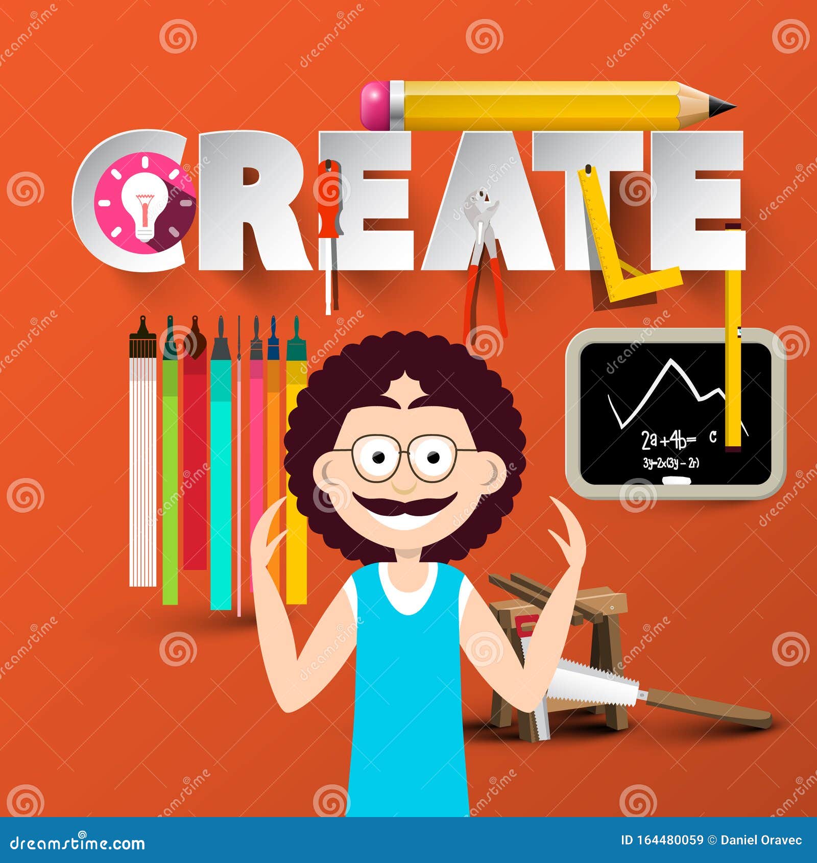Skilled Man in Workroom with Creative Tools Stock Vector - Illustration ...