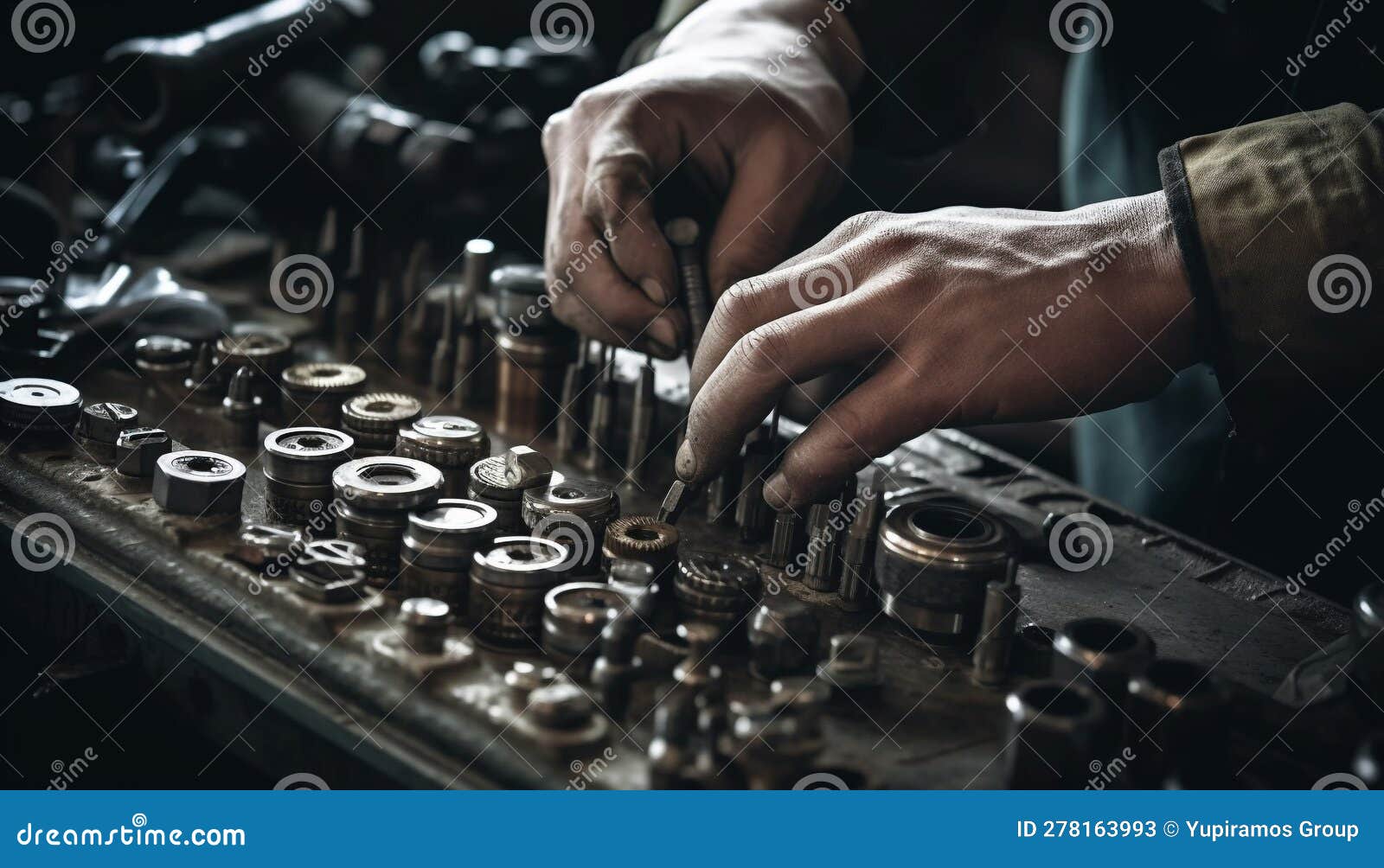 Skilled Mechanic Repairs Typewriter with Metal Wrench Generated by AI ...