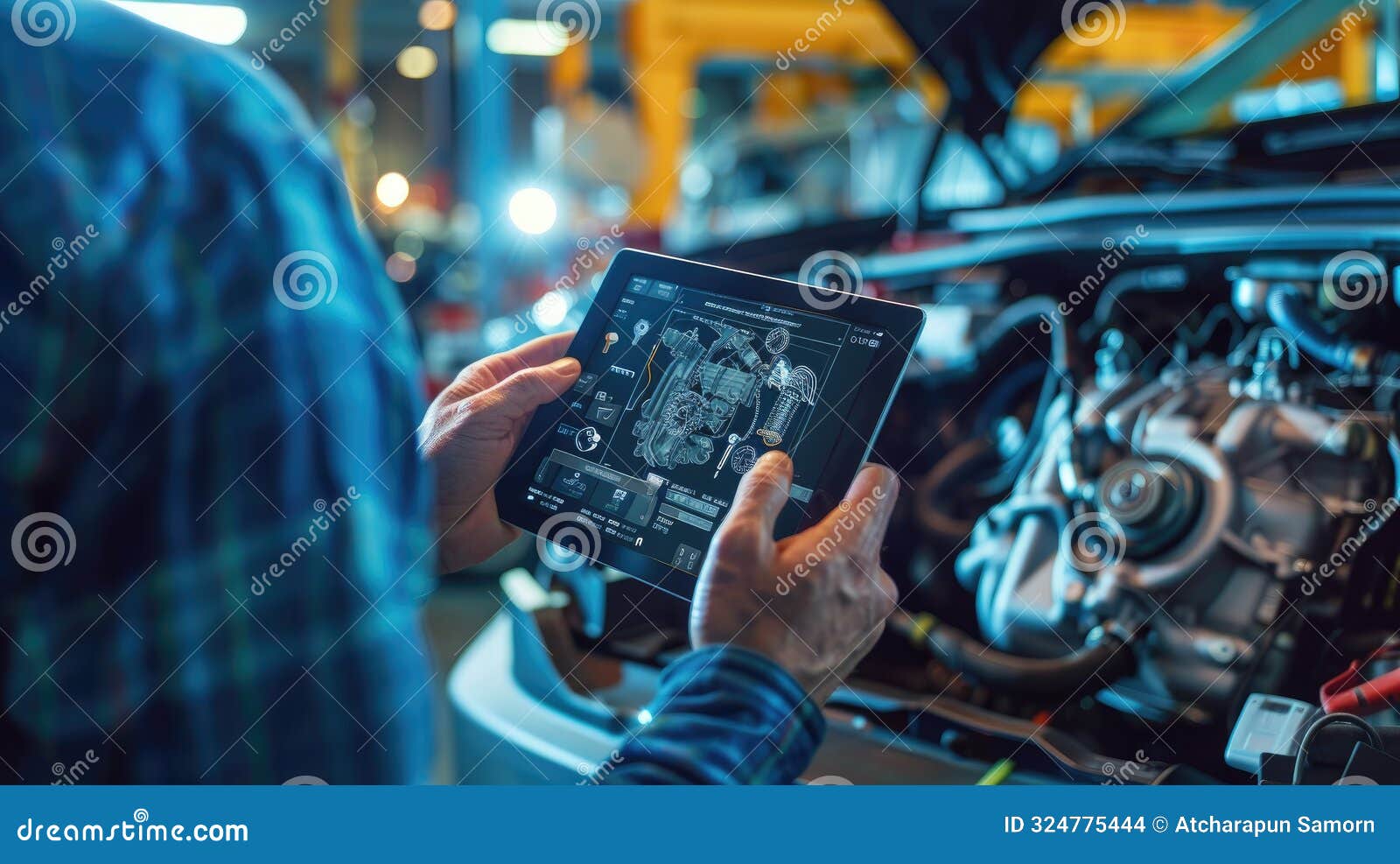 Skilled Mechanic Using Augmented Reality Tablet for Car Engine ...
