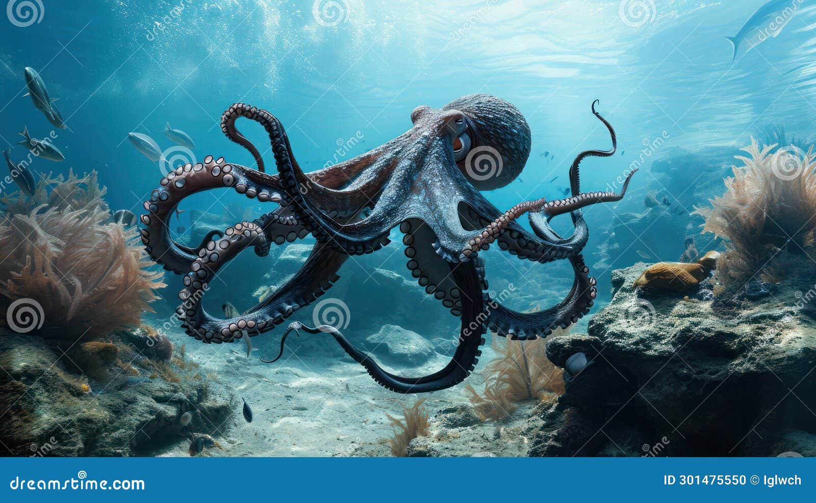 Octopus in Open Water Looking for Its Prey. Stock Photo - Image of ...
