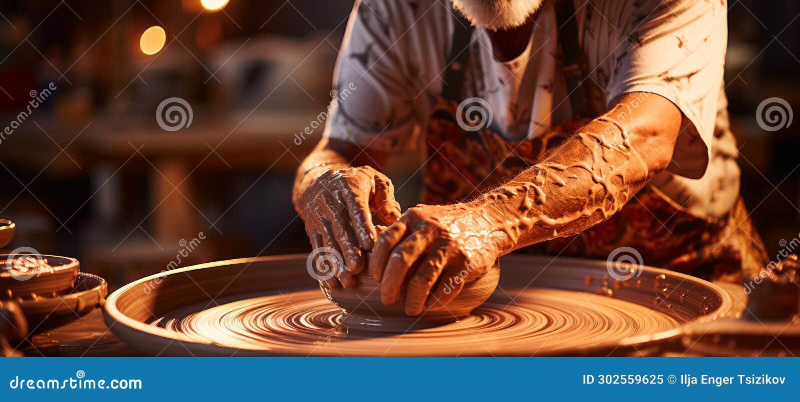 Skilled Potter Creating Coordinated Ceramics on Wheel in Vibrant Studio ...