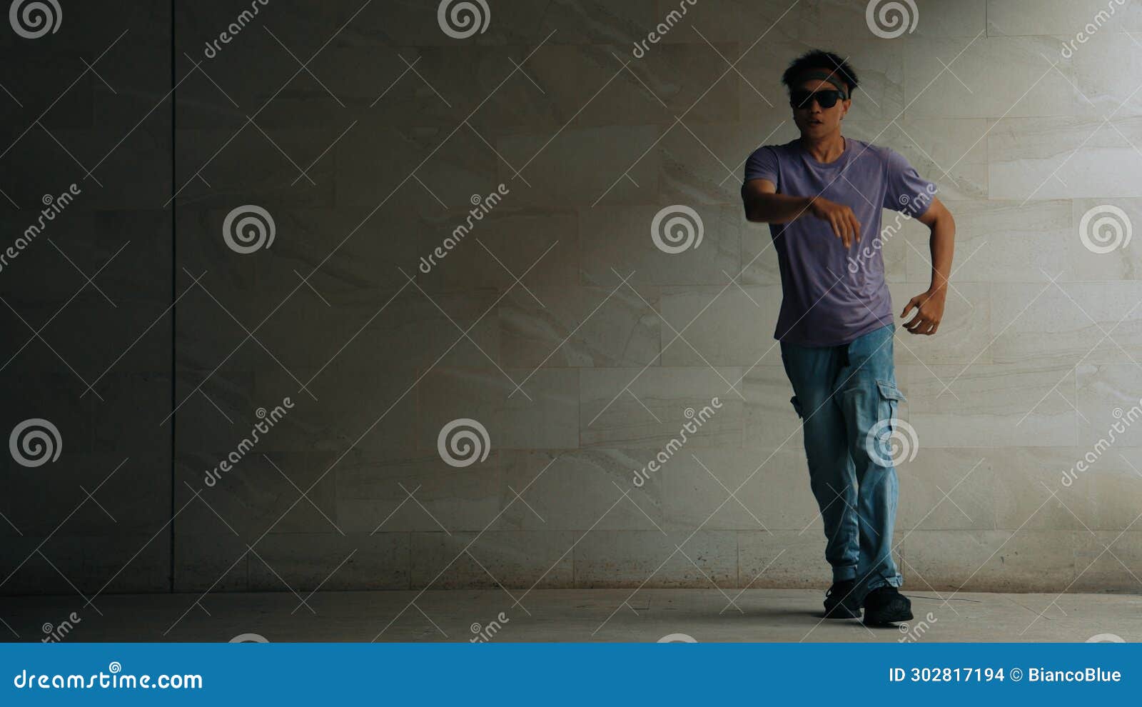 Skilled Smart Street Dancer Practice B-boy Movement in Building ...