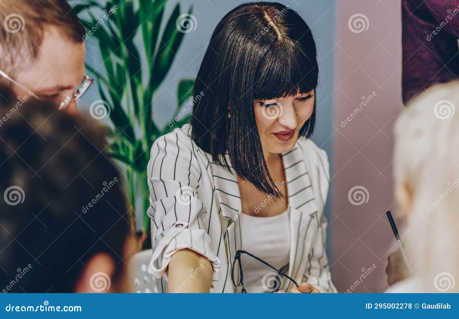 Skilled Team of Employees Share Ideas Communicating while Making Plan ...