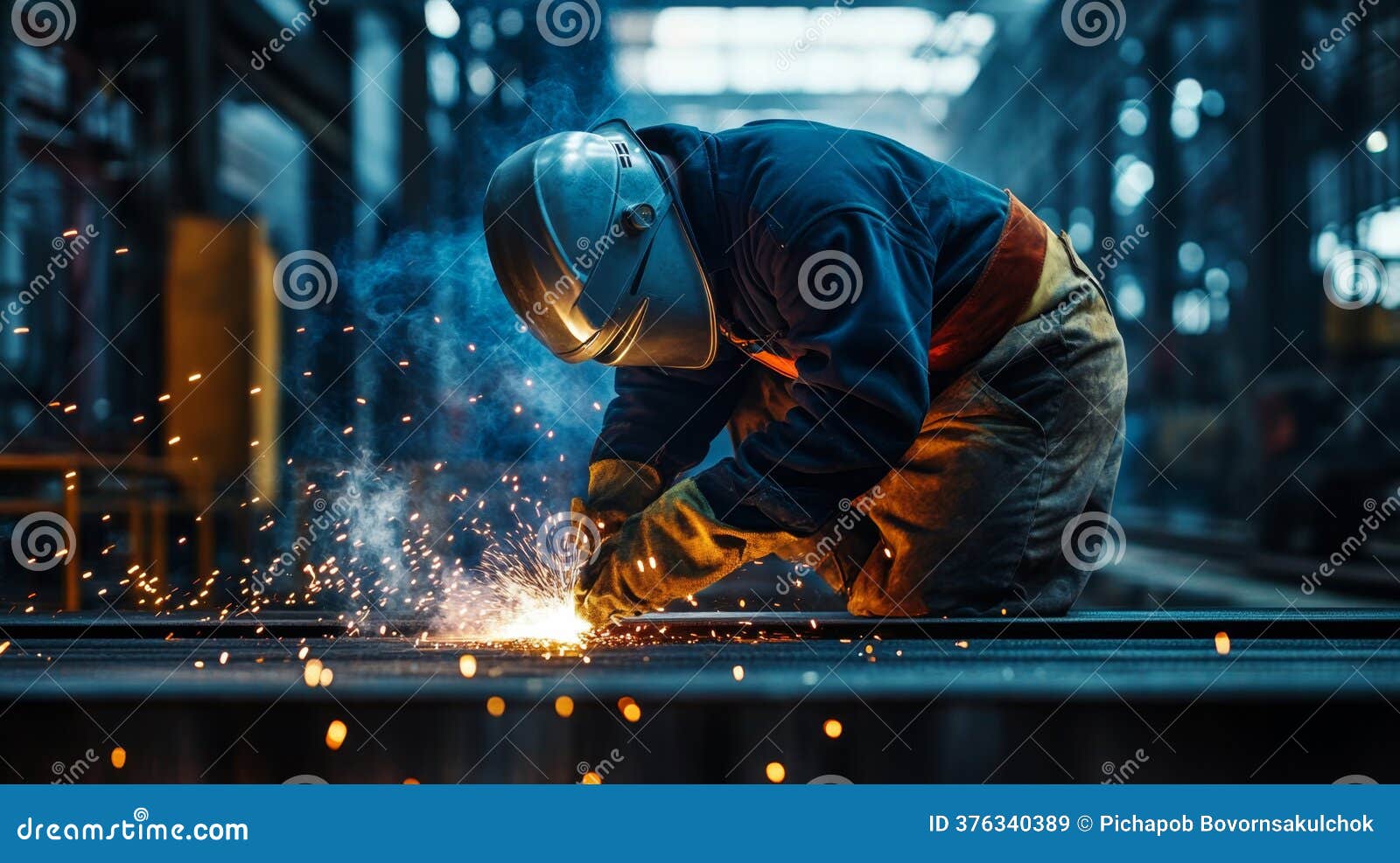 A Skilled Welder Is Seen Working On A Piece Of Metal Inside A Bustling ...