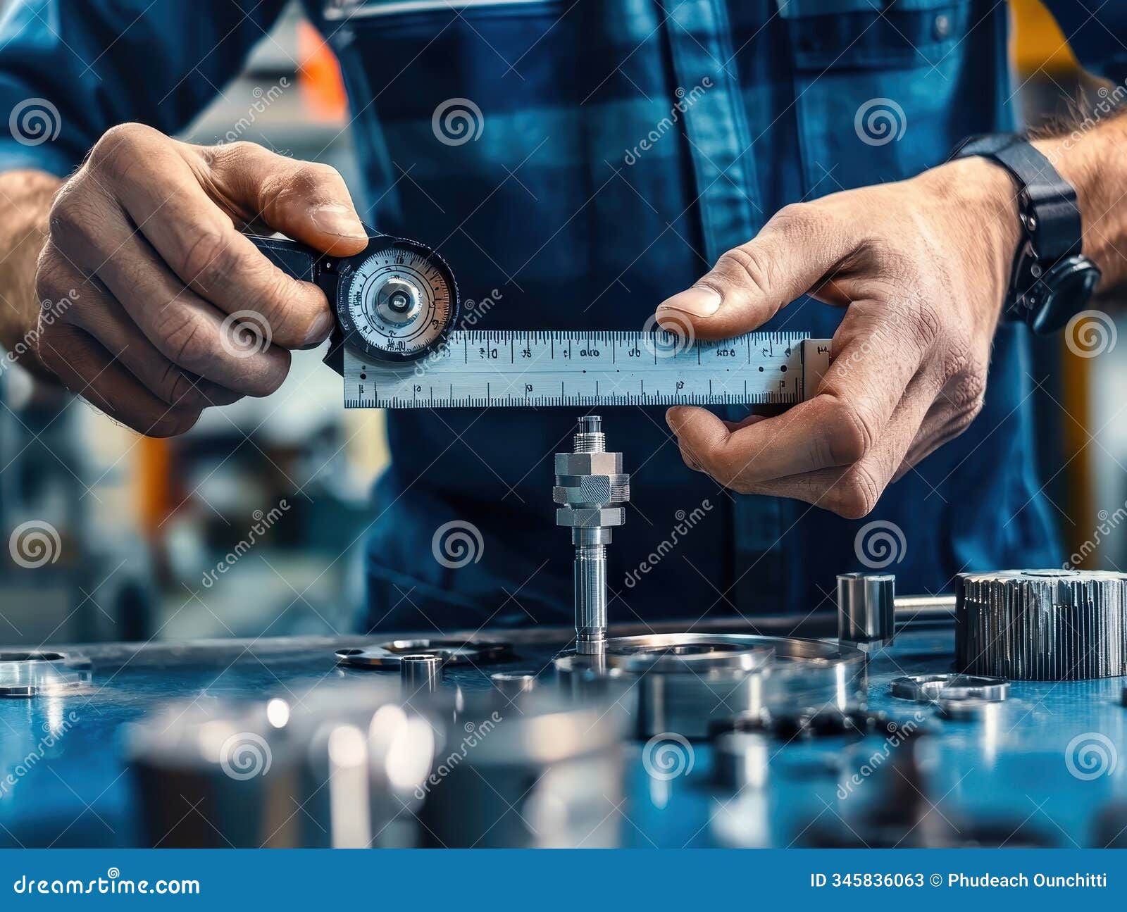 Skilled Worker Measuring Precision Components in a Workshop with Tools ...