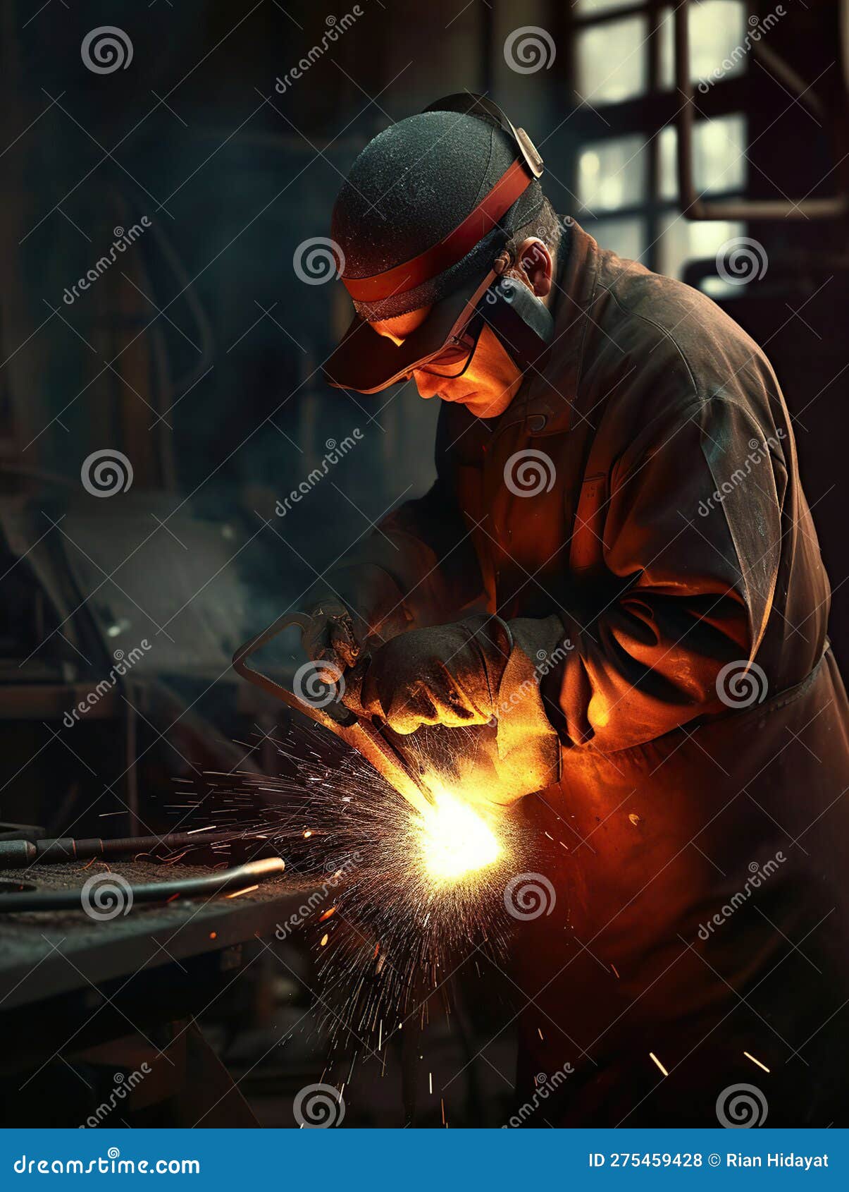 A Skilled Worker, Wearing Safety Goggles and Protective Gloves, is ...