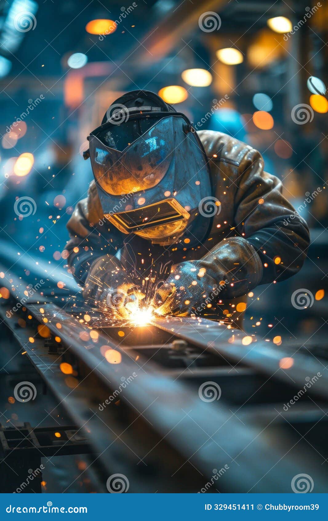 Skilled Worker Welding Metal Components with Sparks Flying in ...