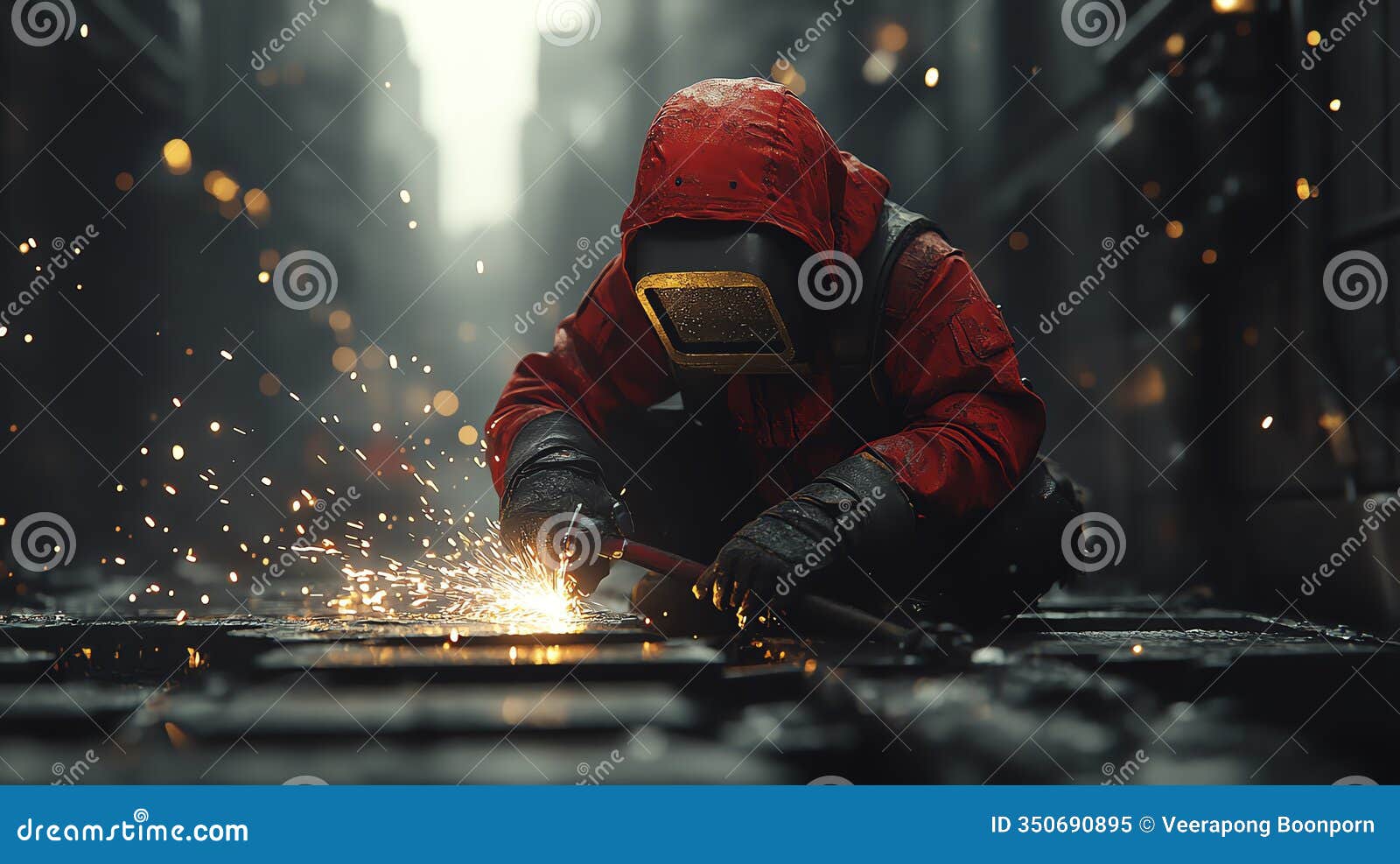 A Skilled Worker Welds Metal, Sparks Flying Stock Photography | CartoonDealer.com #324945362