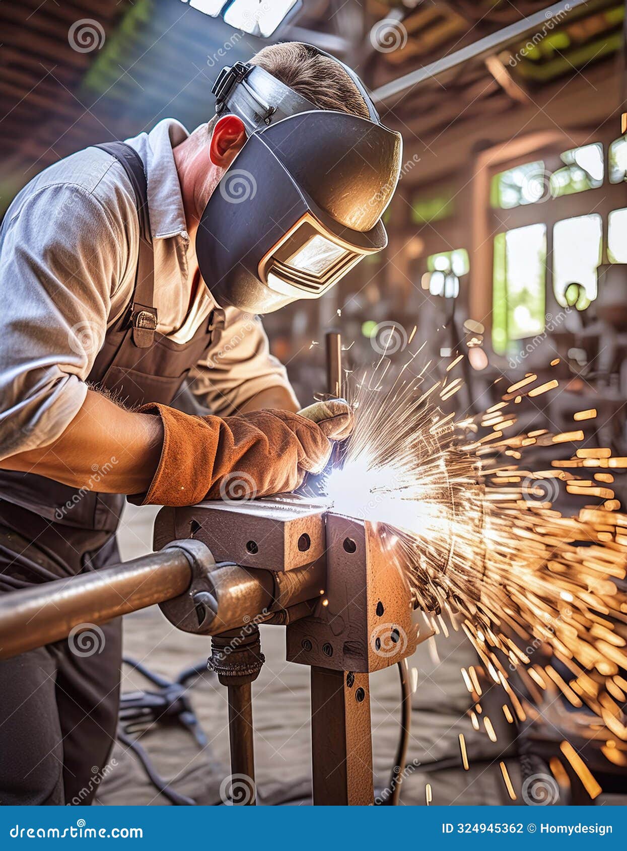 A Skilled Worker Welds Metal, Sparks Flying Stock Photography | CartoonDealer.com #324945362