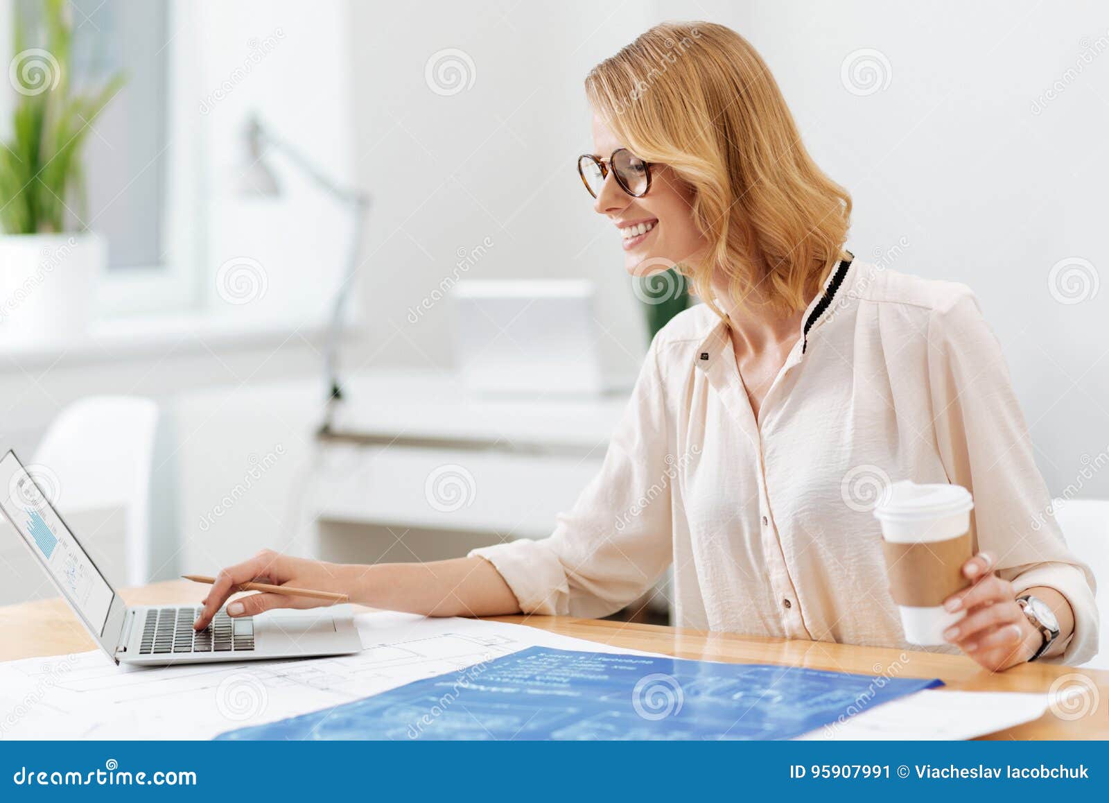 Skillful Architect Enjoying Working Hours in the Office Stock Image ...