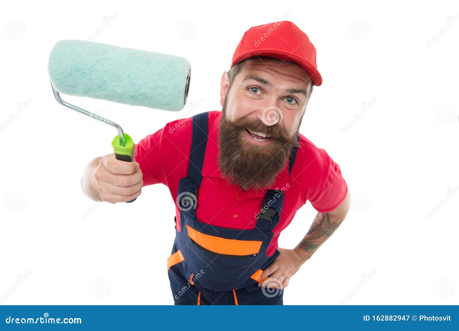 Skillful And Professional Painter. Bearded Man Painter Isolated On ...