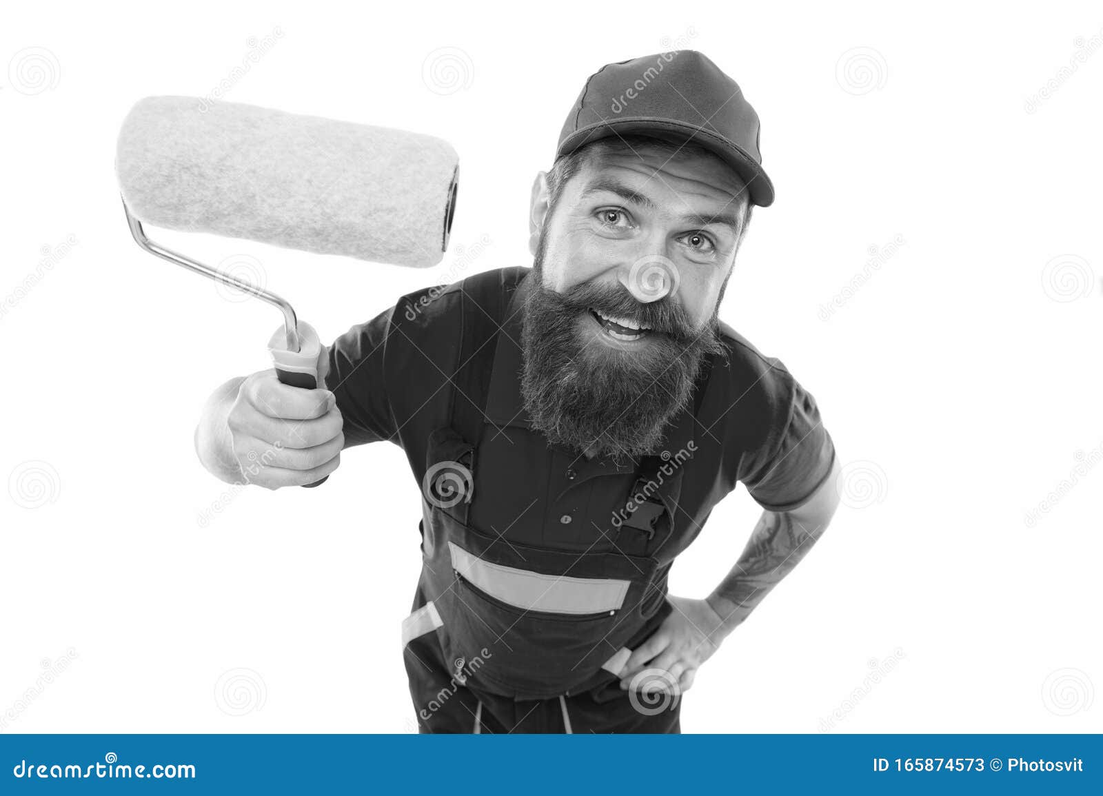 Skillful And Professional Painter. Bearded Man Painter Isolated On ...