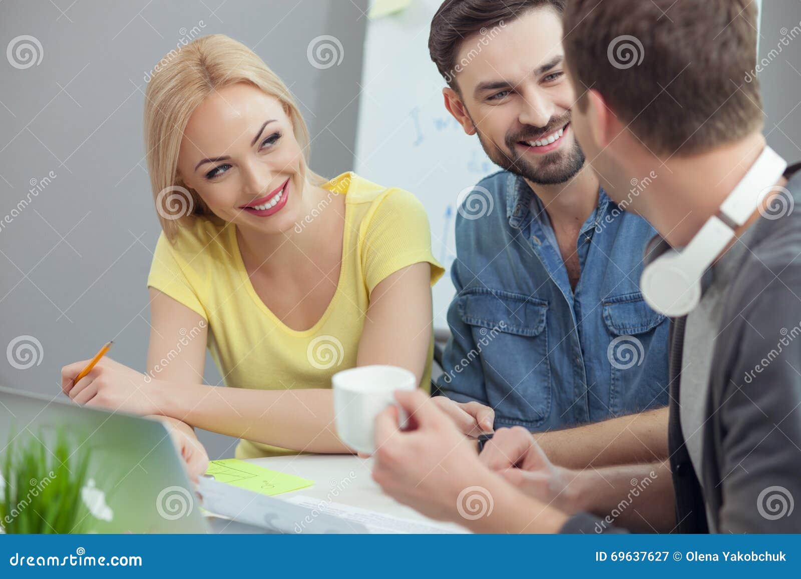 Skillful Three Workers are Communicating in Office Stock Image - Image ...