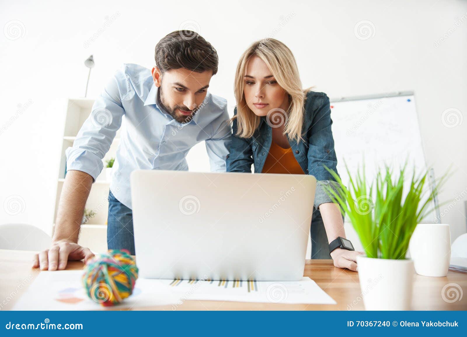 Skillful Two Workers are Using a Laptop Stock Photo - Image of ...