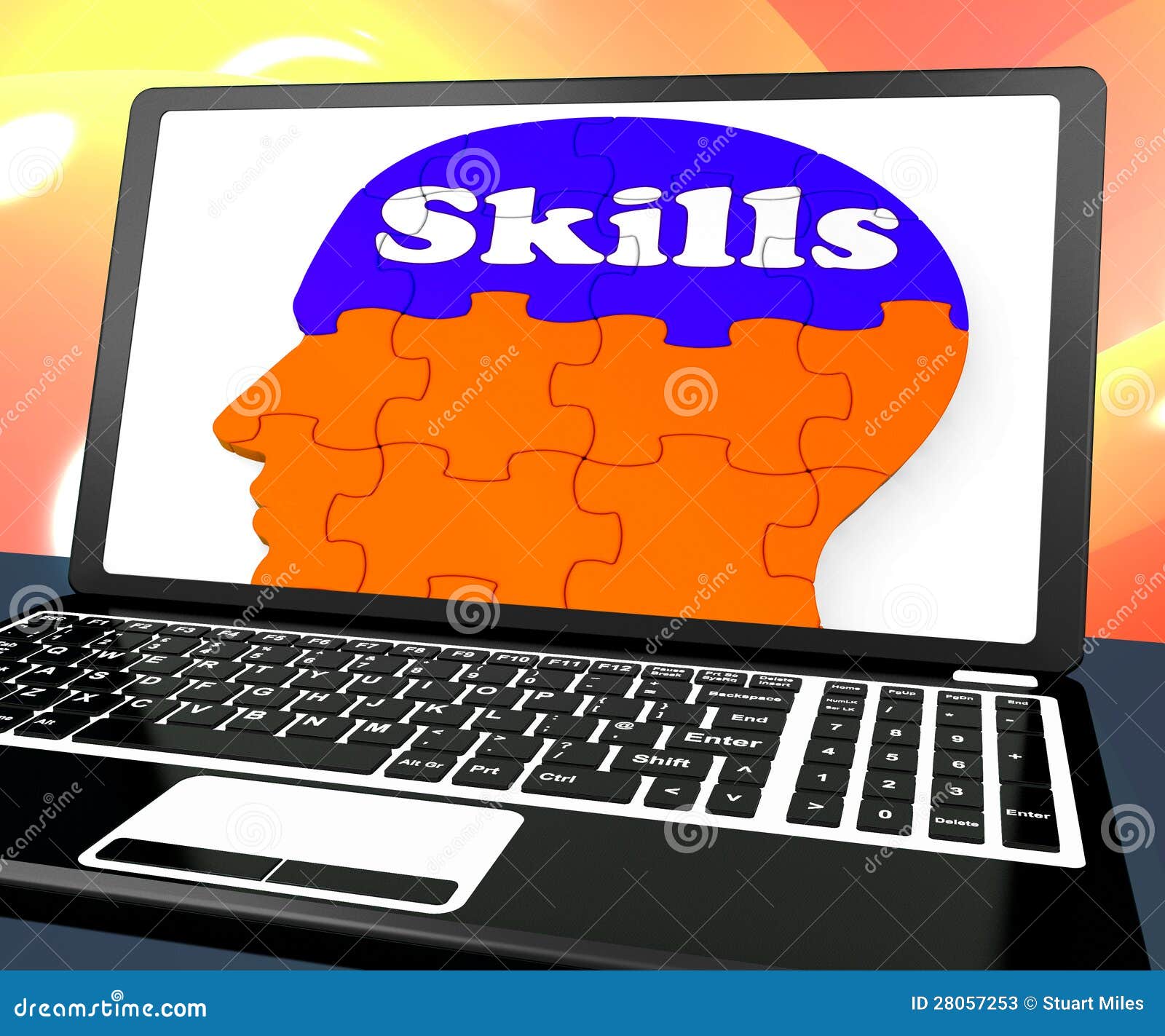 Skills on Brain on Laptop Showing Human Abilities Stock Illustration ...