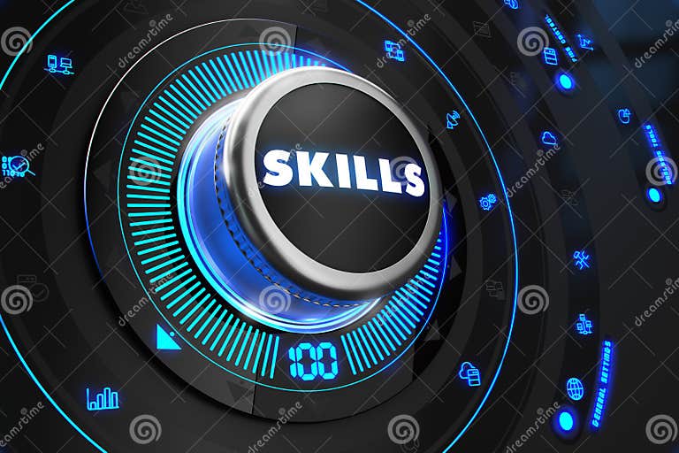 Skills Button with Glowing Blue Lights Stock Illustration ...