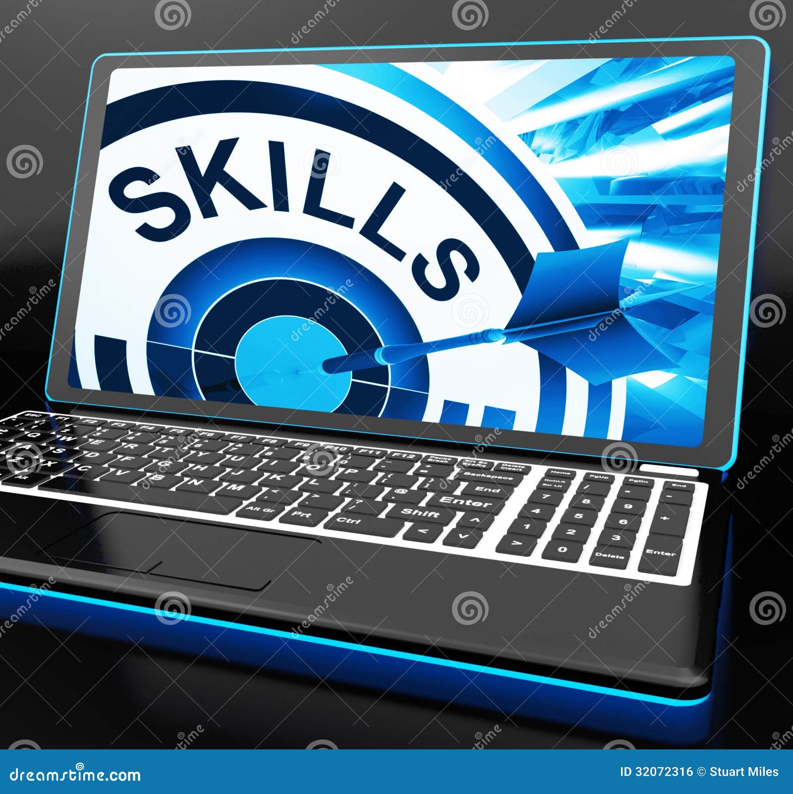 Skills on Laptop Shows Great Abilities Stock Illustration ...