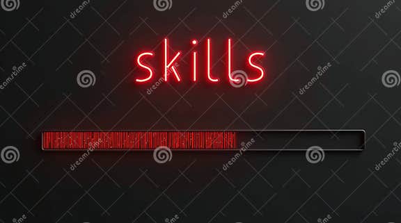 Skills Loading Bar with Red Neon Text on Dark Background Stock ... Skills Loading Bar with Red Neon Text on Dark Background Stock ...