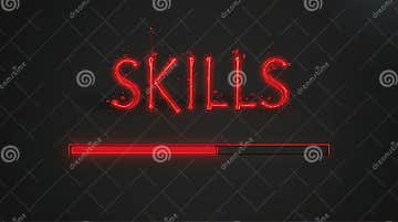 Skills Loading Progress Bar with Red Neon Text Stock Illustration ...