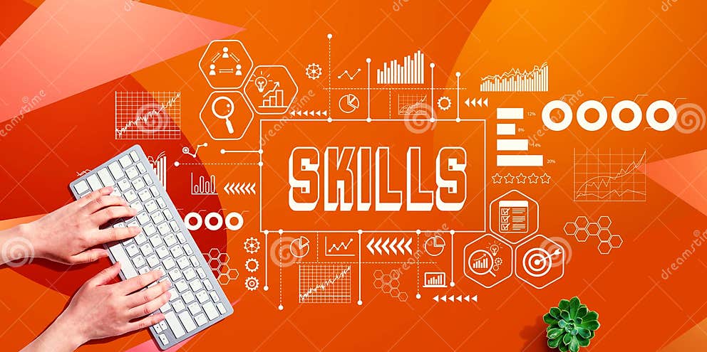 Skills Theme with Person Using Computer Keyboard Stock Image - Image of ...
