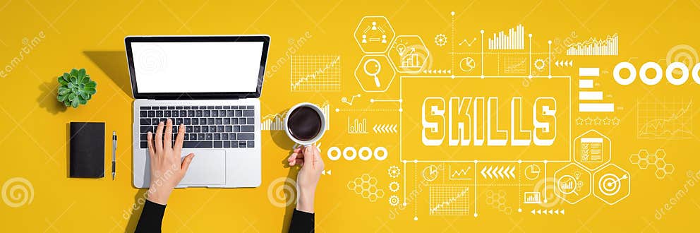 Skills Theme with Person Using Laptop Computer Stock Image - Image of ...