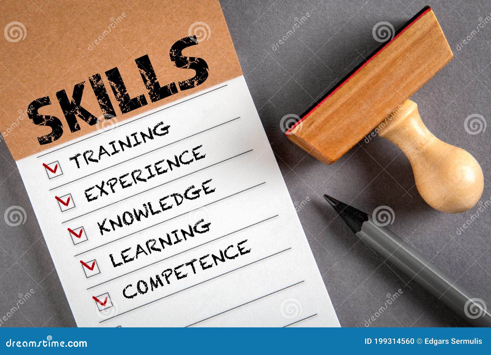 SKILLS. Training, Knowledge, Learning and Competence Concept Stock ...