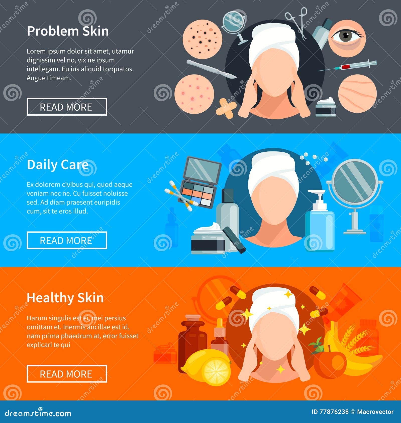 Skin Care Flat Horizontal Banners Stock Vector - Illustration of ...