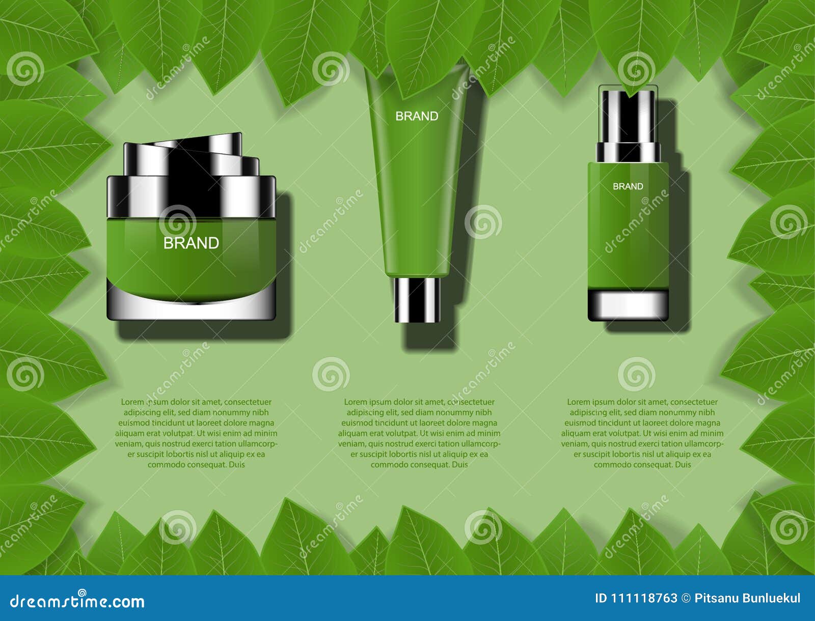 Skin Care Products with Template and Leaves Frame Stock Vector ...