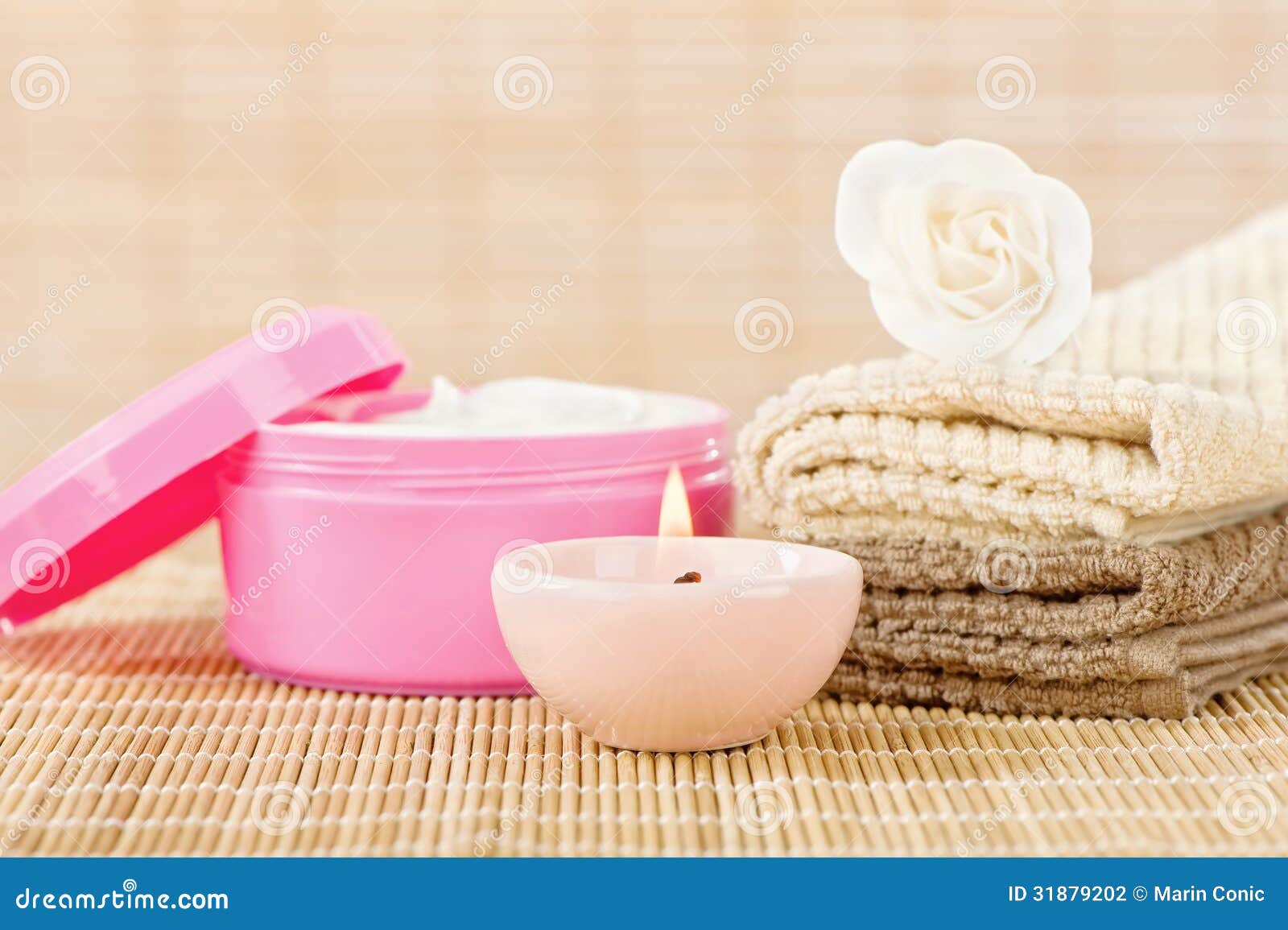 Skin Care Set with Romantic Candle Stock Photo - Image of relaxation ...