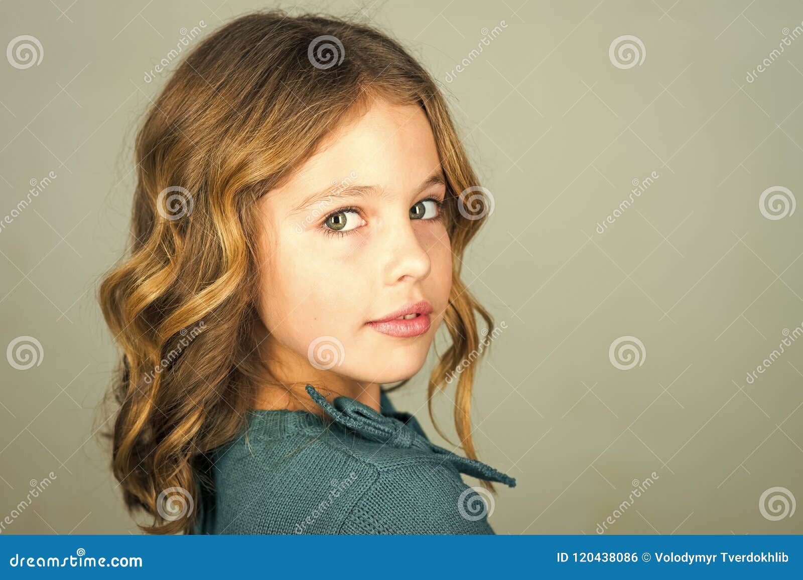 Skin Care. Stylish Cute Kid Posing on Grey Background. Stock Photo ...