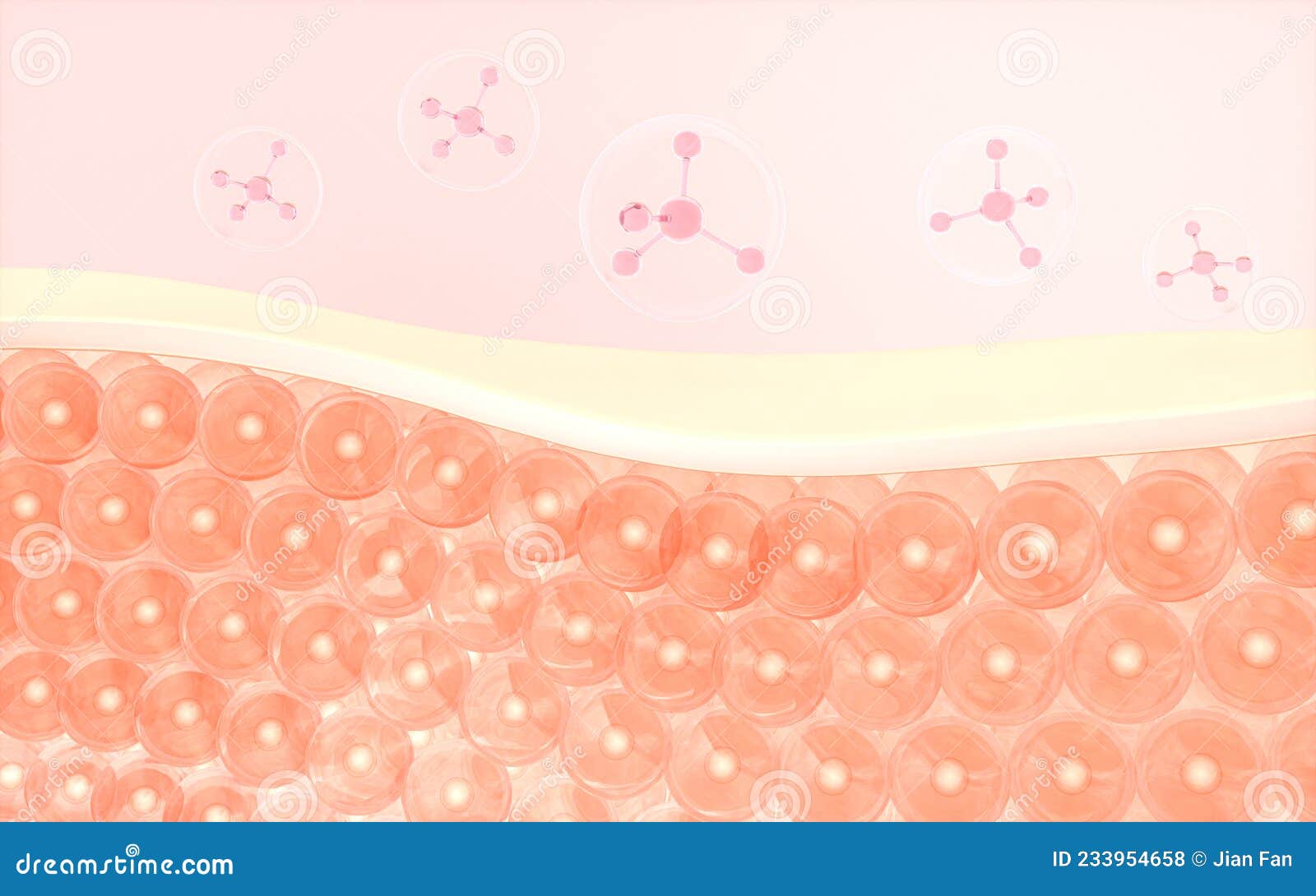 Skin Cells and Molecular Structure, 3d Rendering Stock Illustration ...