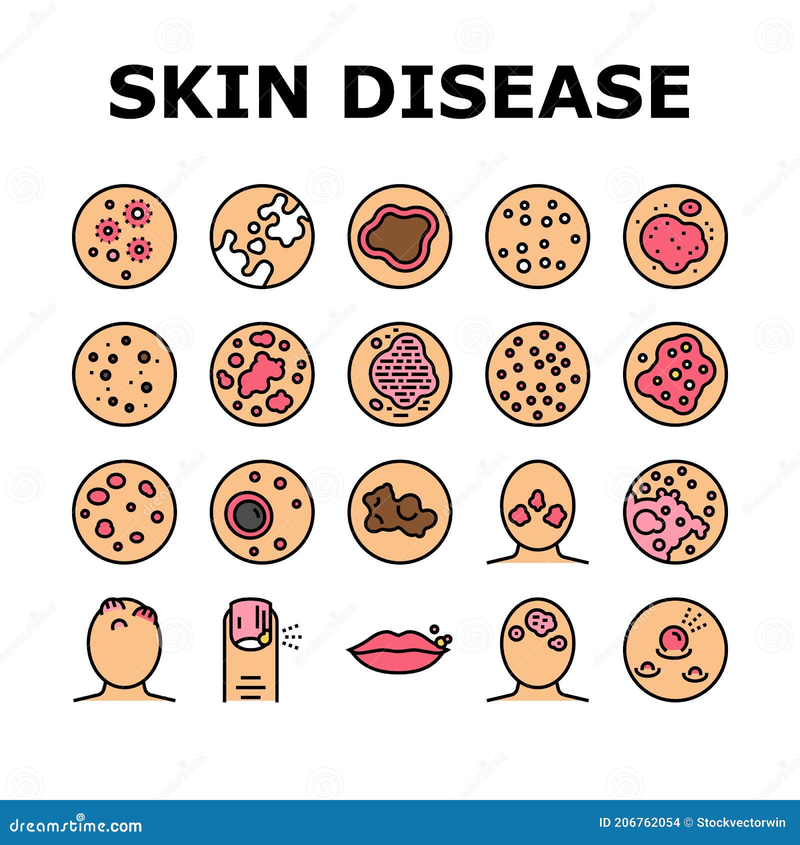 Skin Disease Symptom Collection Icons Set Vector Stock Illustration