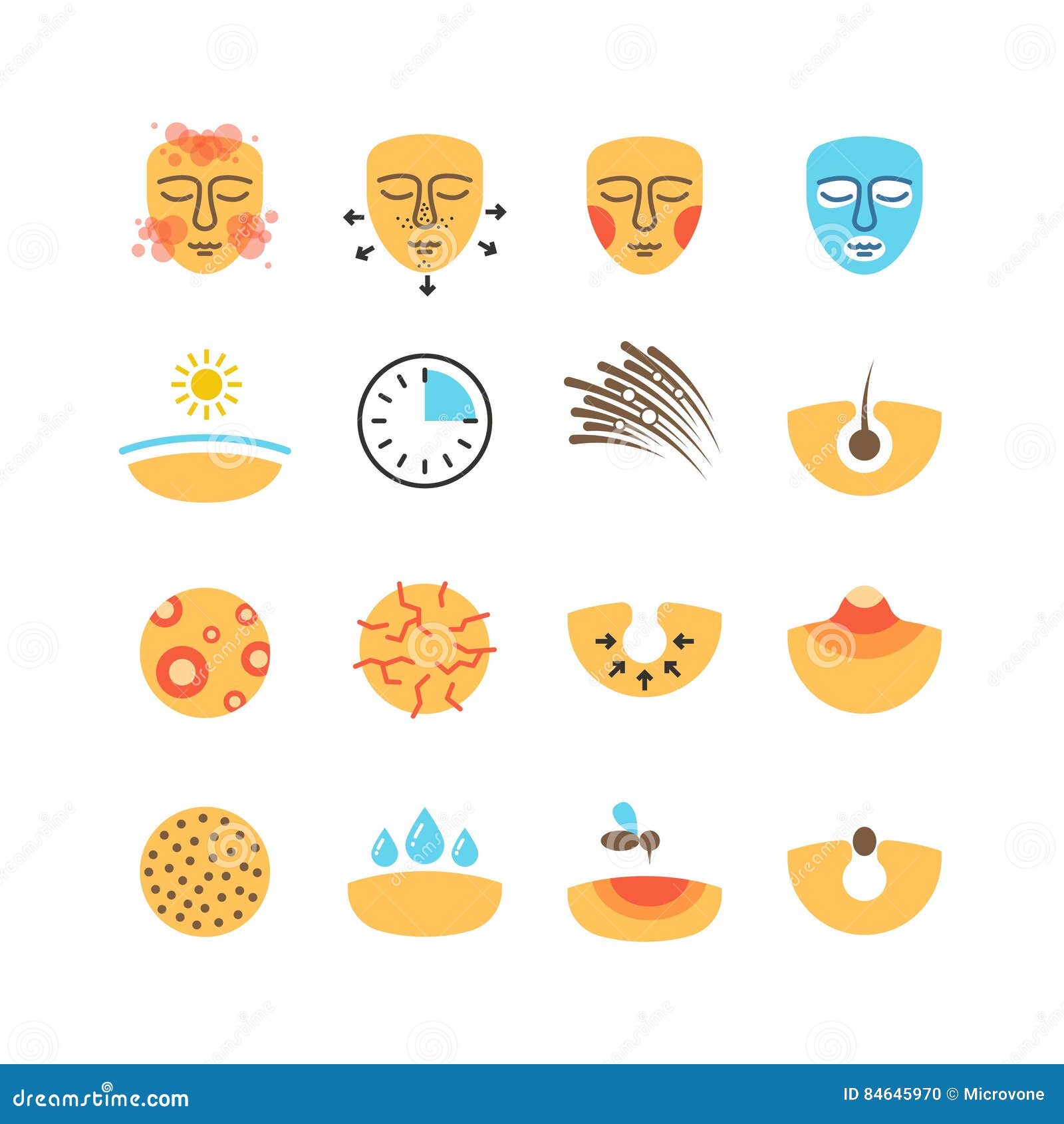 Skin, Face Problems, Acne Treatment, Protect Vector Icons Stock Vector ...