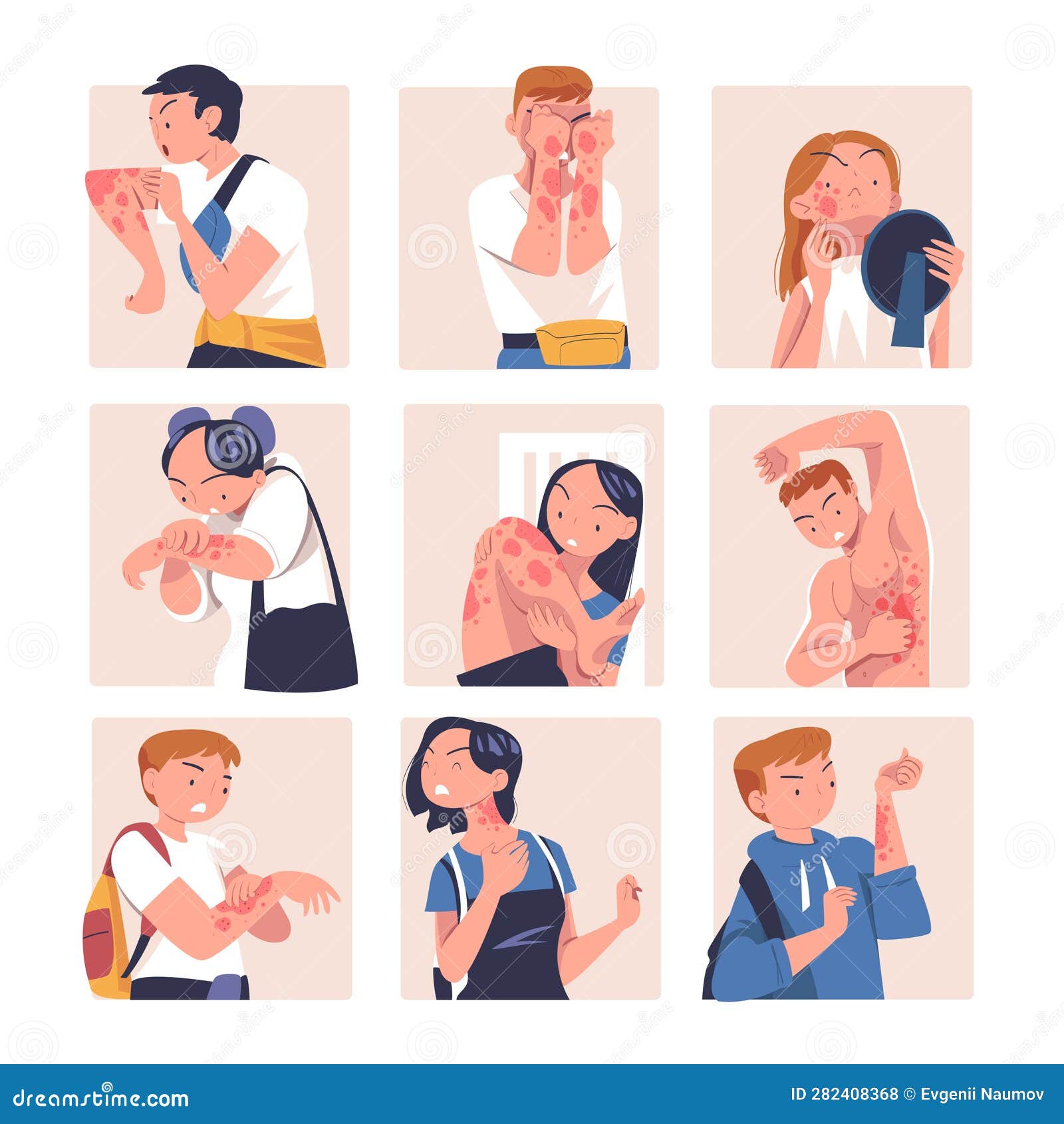 Skin Problems with People Character Suffering Scratching Itching Skin ...