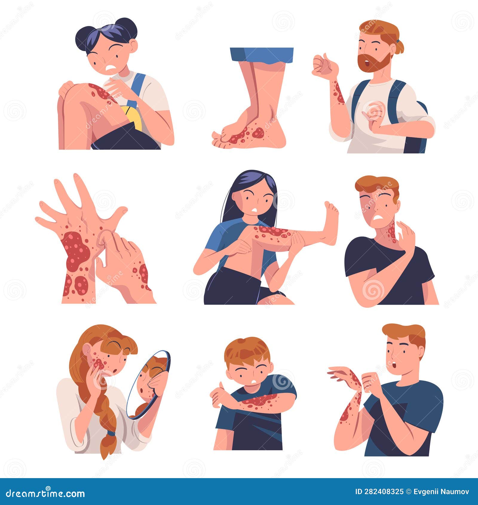 Skin Problems with People Character Suffering Scratching Itching Skin ...