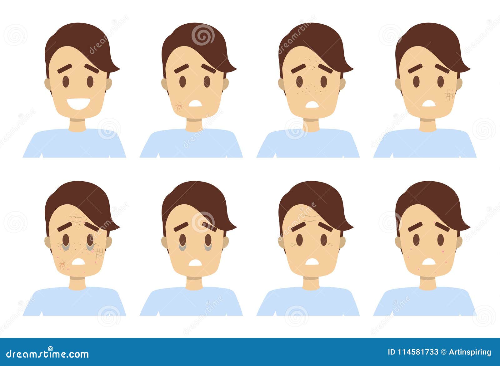 Skin problems set. stock vector. Illustration of portrait - 114581733