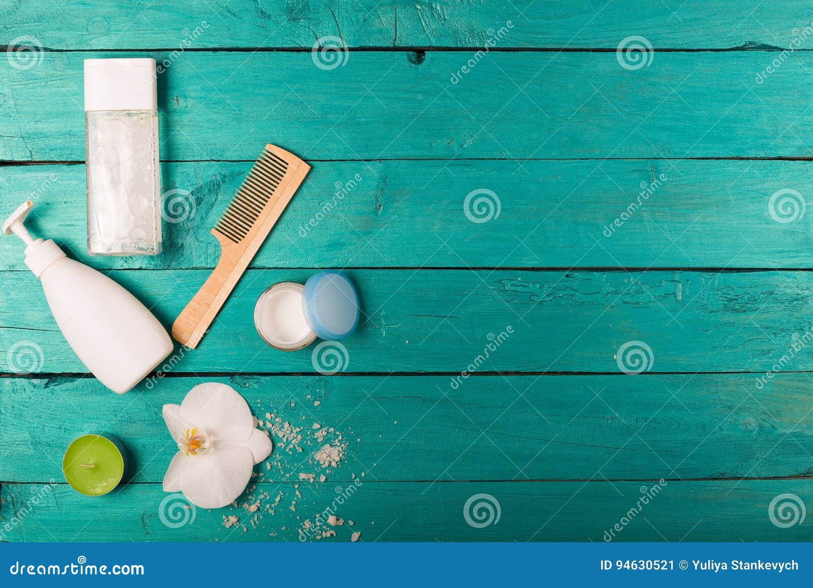 Skincare Essentials on a Wooden Background Stock Image - Image of ...