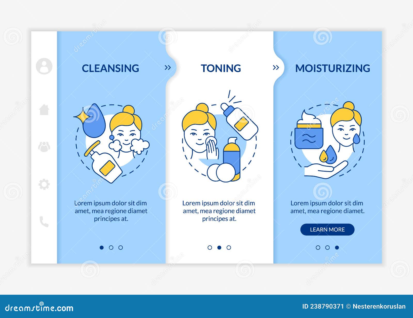 Skincare Routine Steps Blue and White Onboarding Template Stock ...