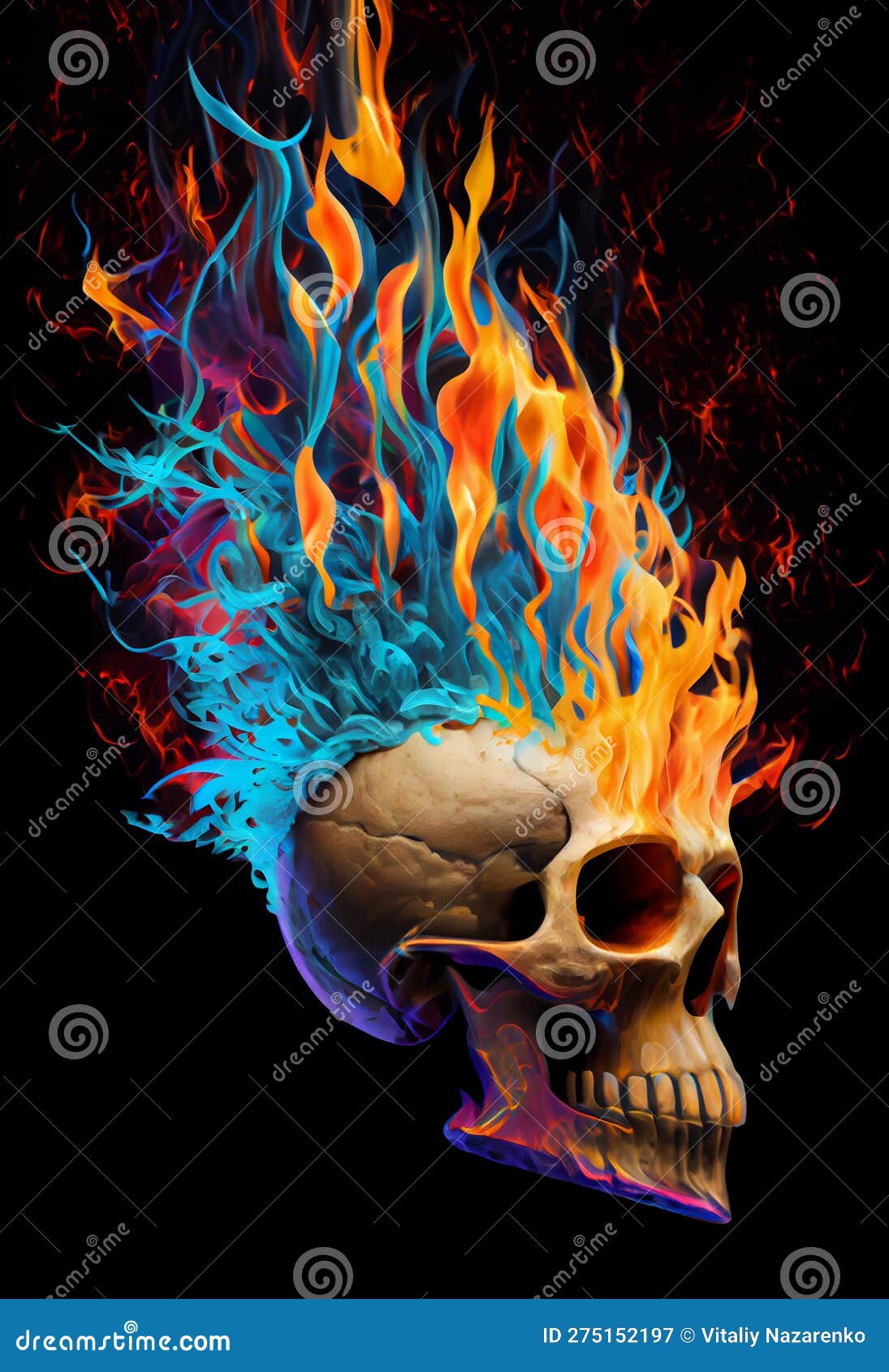 Skinhead Skull with Fire Crest. AI Generated Stock Illustration ...